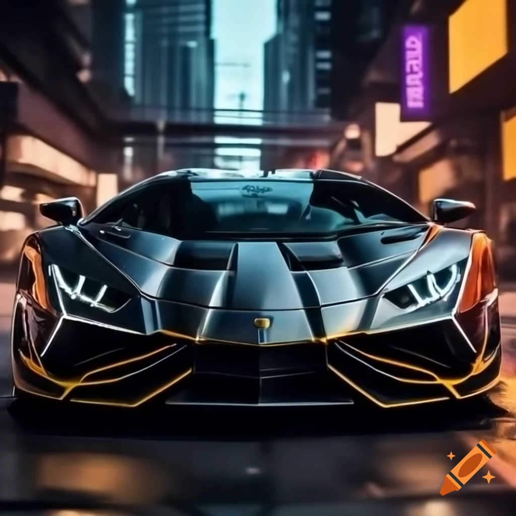 Lamborghini temarrio in a vibrant cyberpunk city scene on Craiyon