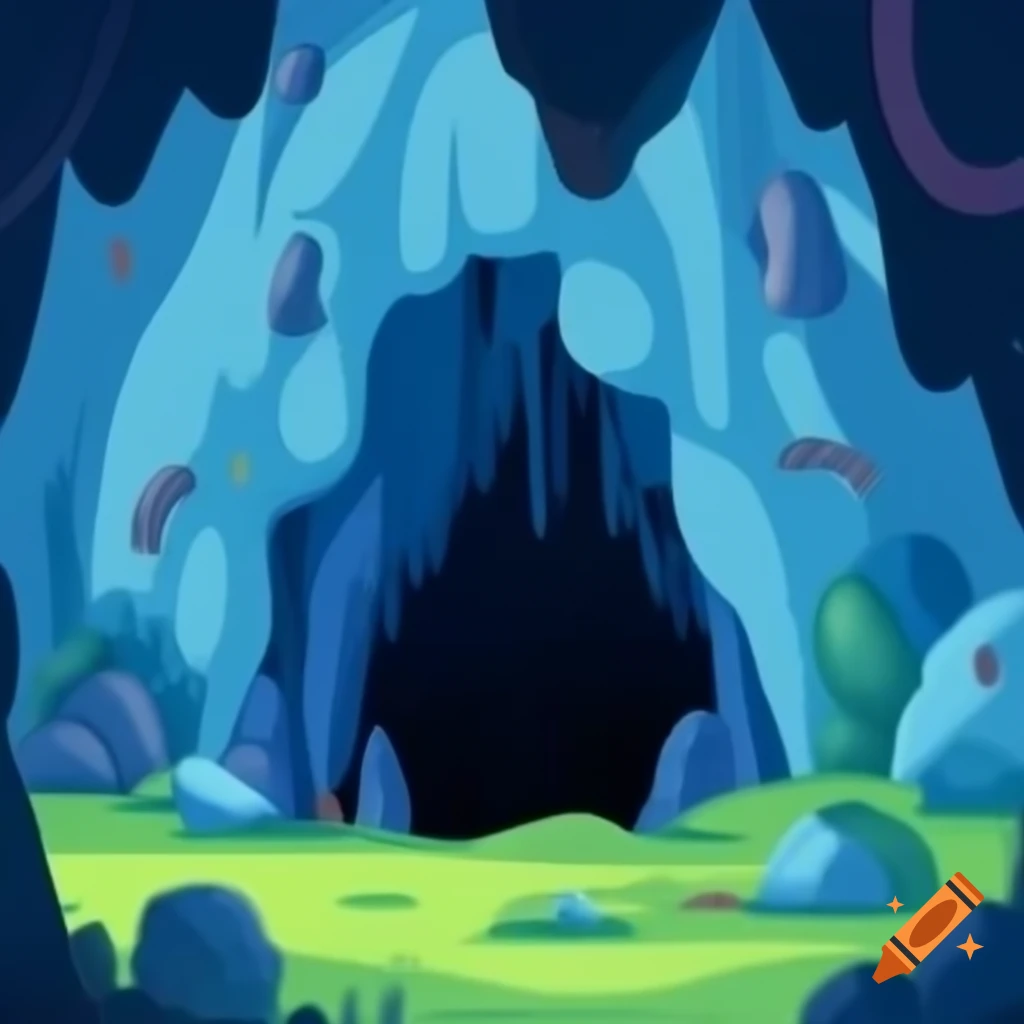 Colorful cartoon cave illustration on Craiyon