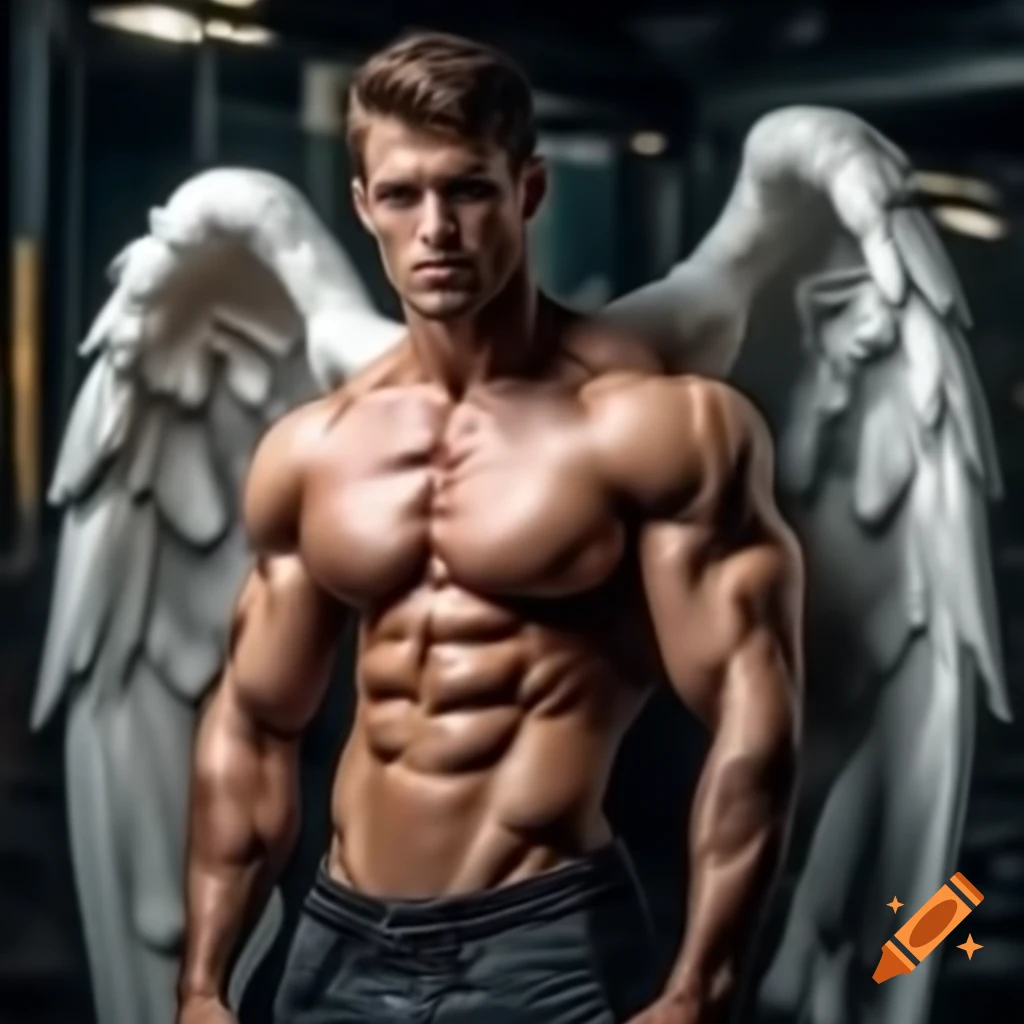 Muscular male angel in a striking pose on Craiyon