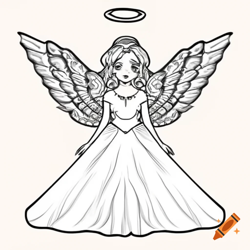 Beautiful angel with sparkling wings and glowing halo in flowing white ...