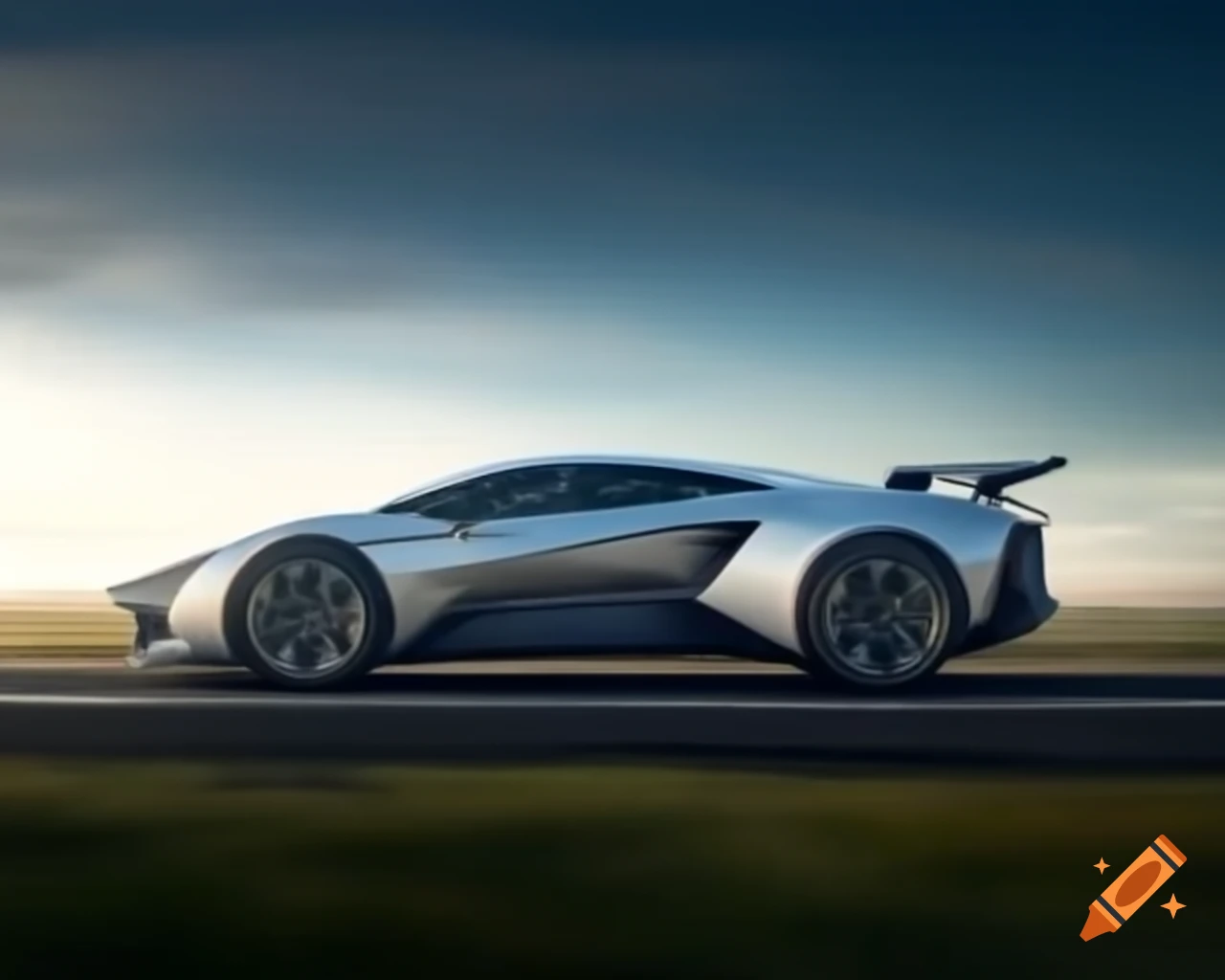 Aerodynamic silver vehicle ready for launch against futuristic backdrop ...