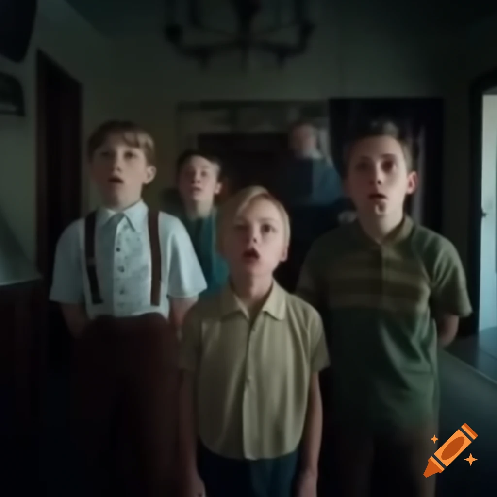 Four friends feeling scared inside a haunted mansion on Craiyon