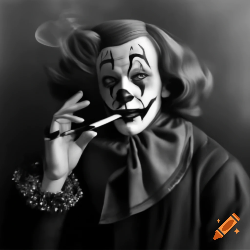 Charcoal portrait of clown with cigar in Sargent style, wearing curly ...