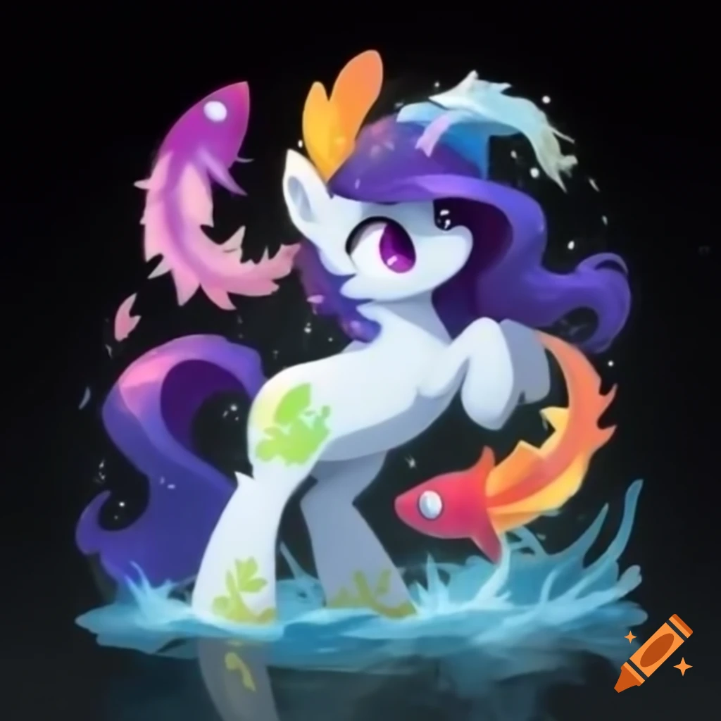 Whimsical colorful pony with fish symbol in Studio Ghibli style on Craiyon