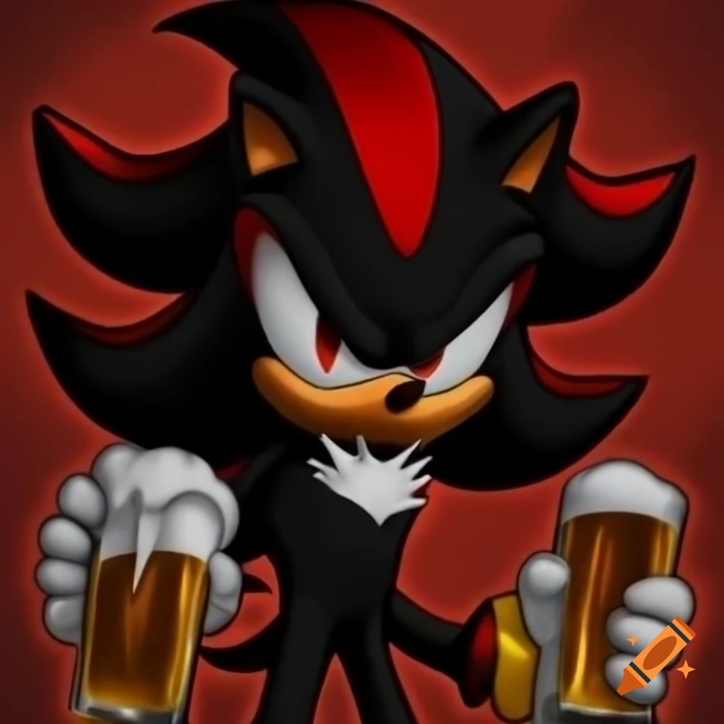 Shadow the hedgehog holding a beer on Craiyon