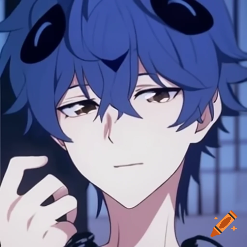 Adoptable anime character with tired blue hair and black eyes on Craiyon