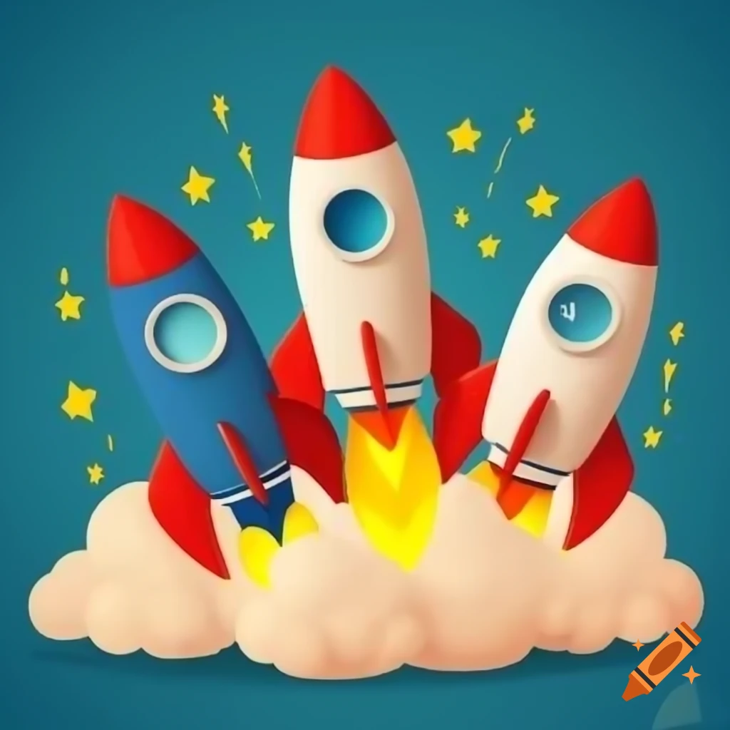 Multiple cartoon rockets illustration on Craiyon