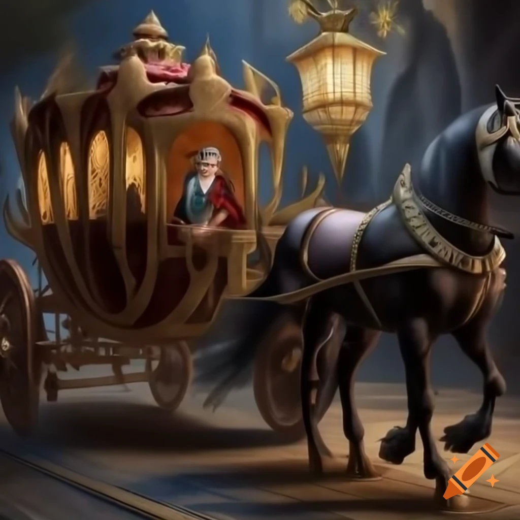 Luxurious merchant's carriage pulled by horses, featuring intricate ...