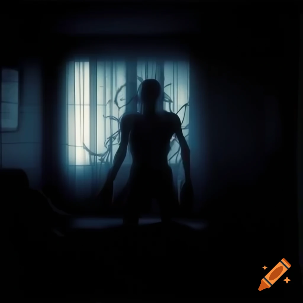 Shadow monster silhouette in living room at night, photorealistic on ...