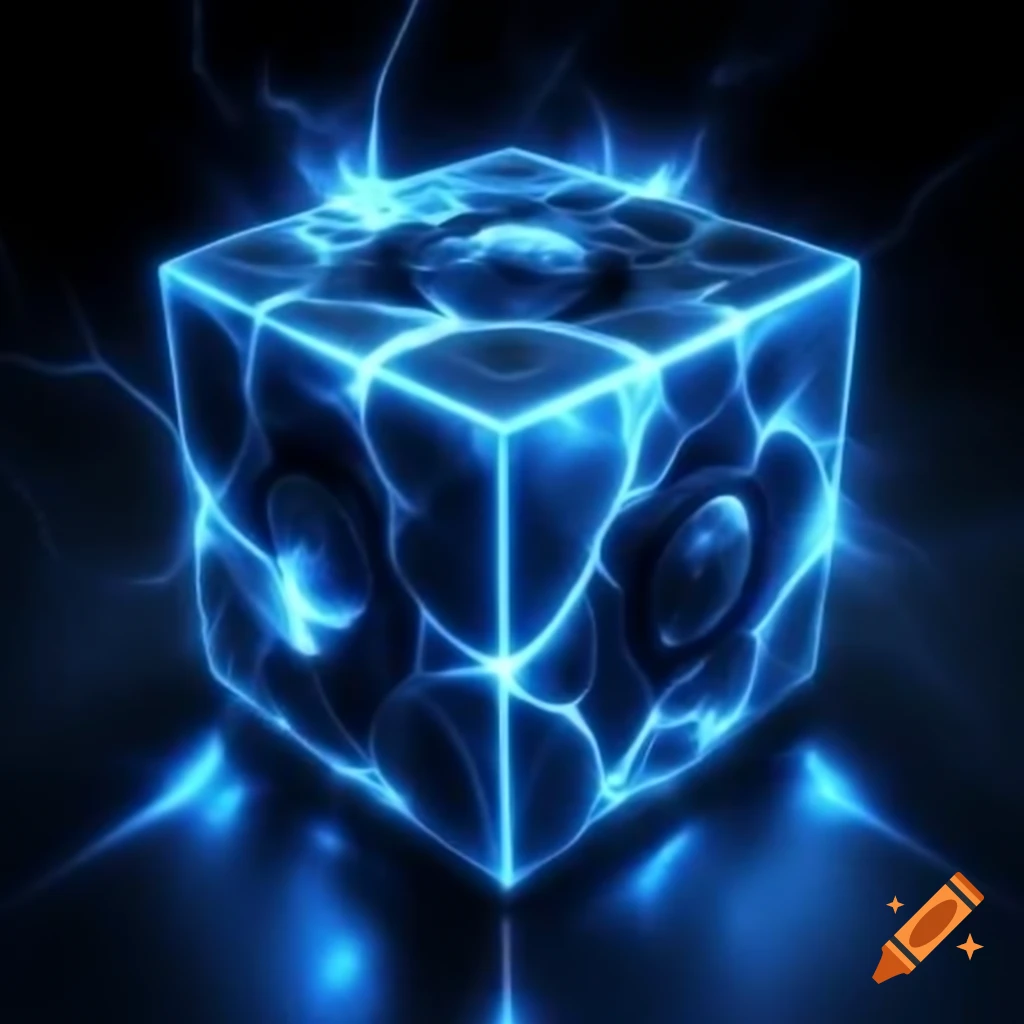 Cube emitting blue electric energy on Craiyon