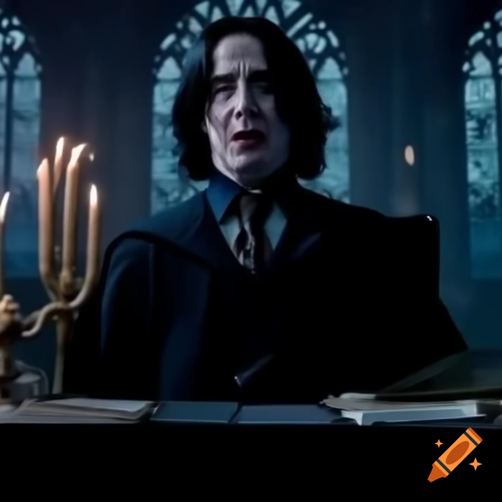 Professor Snape in a magical office with candles, shocked expression on ...