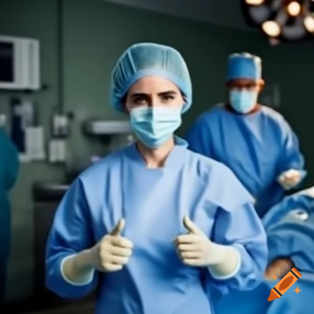 Emma Watson depicted as a chef surgeon wearing latex gloves in a ...