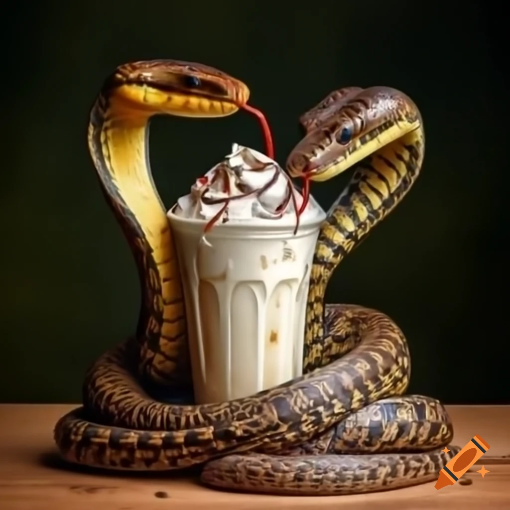 Two snakes wrapped around a milkshake glass on Craiyon