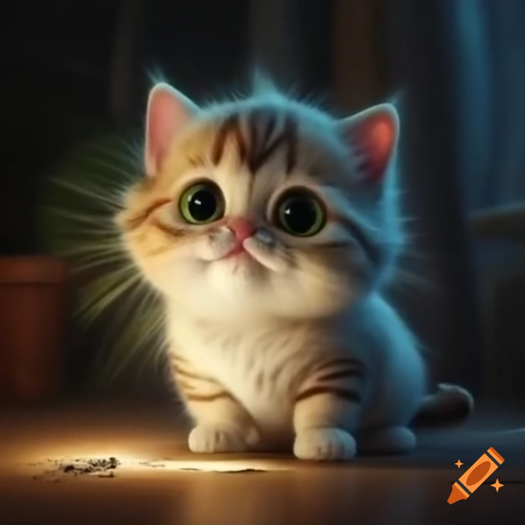 Adorable fluffy cat with glowing laser eyes and playful whiskers on Craiyon