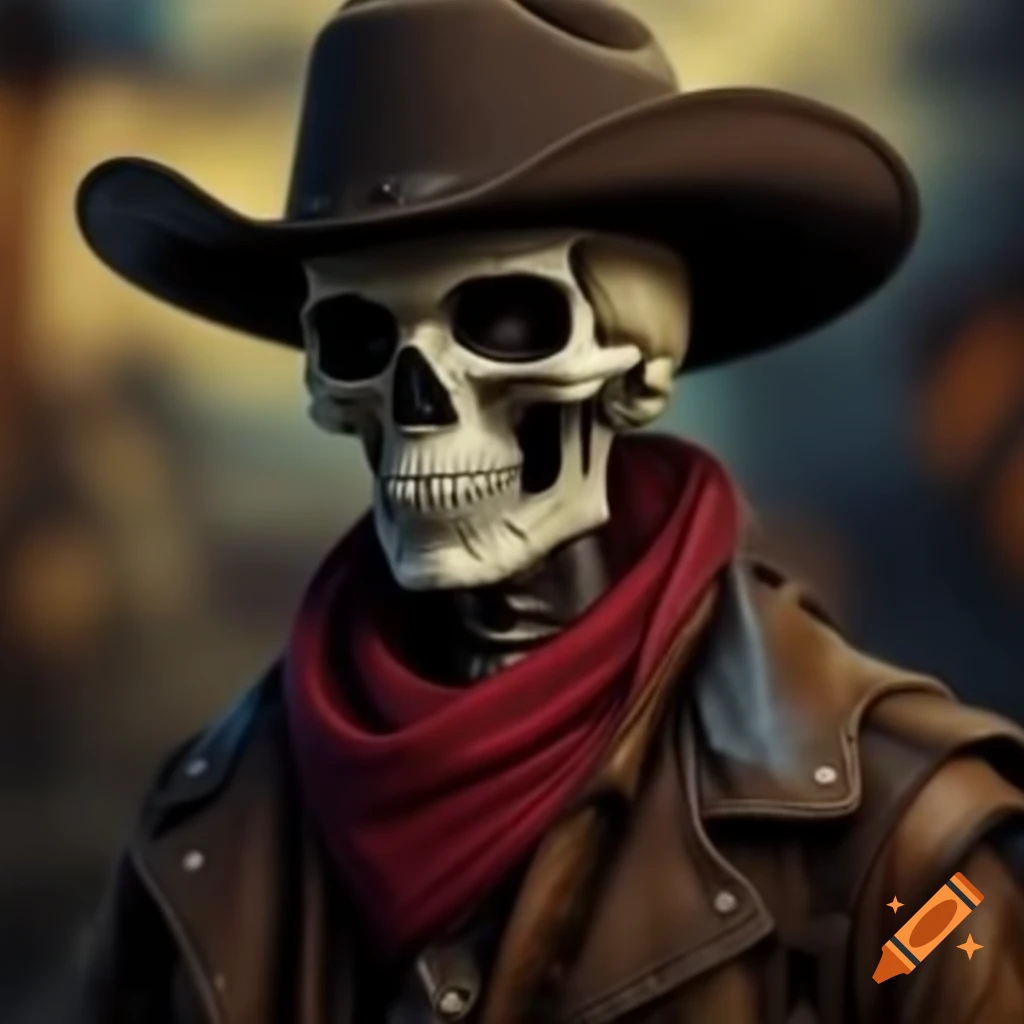 Skeleton cowboy character design on Craiyon