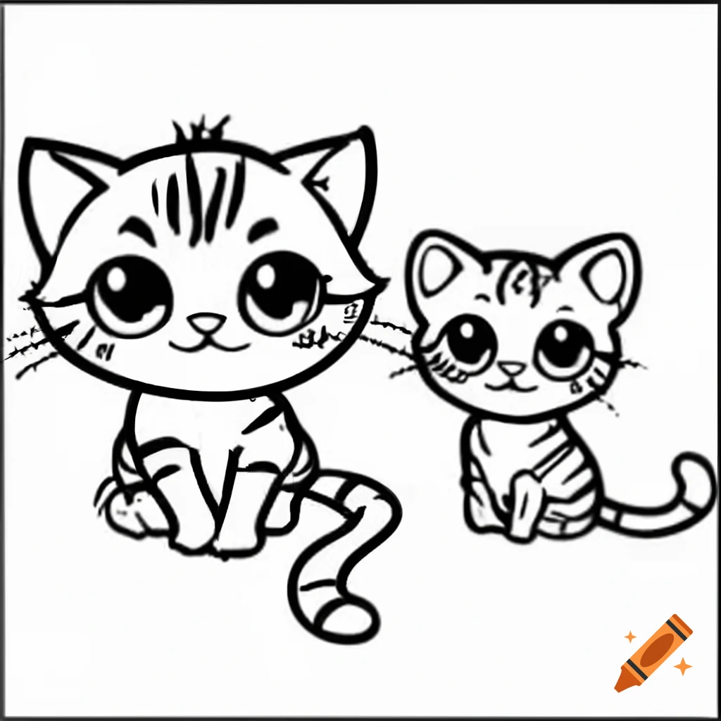 Two playful kittens awaiting color in a coloring book on Craiyon