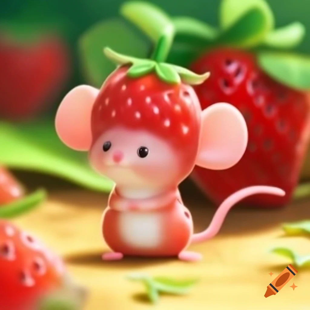 Cute strawberry-themed mouse illustration on Craiyon