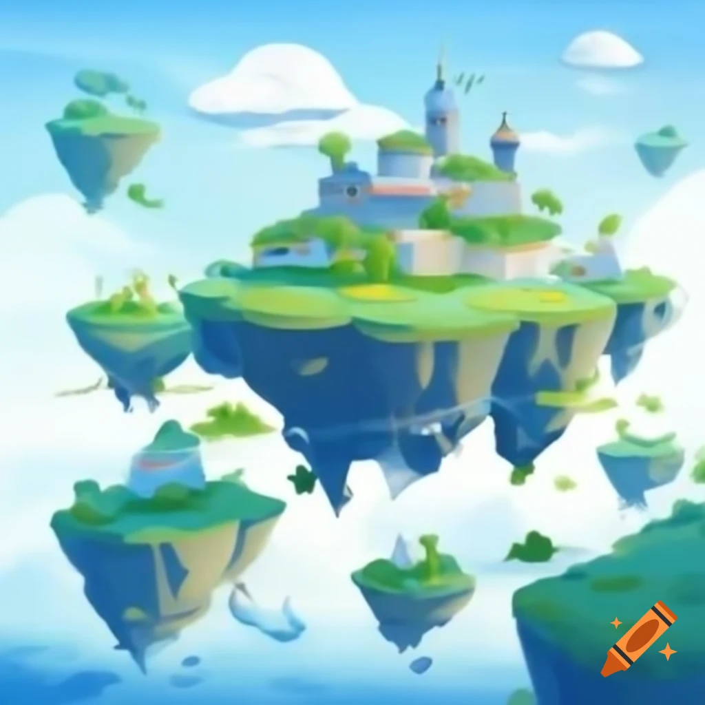 Cartoon floating islands on white background on Craiyon