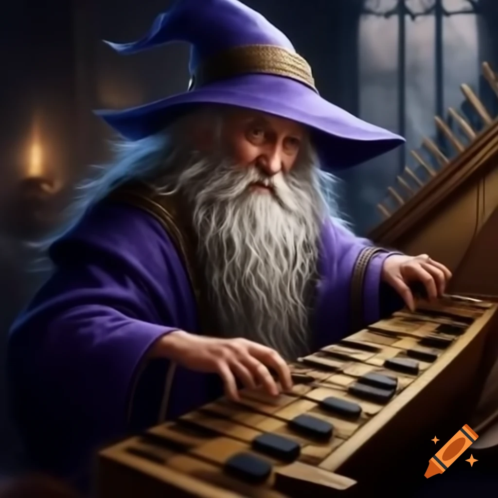 Wizard playing harpsichord on Craiyon