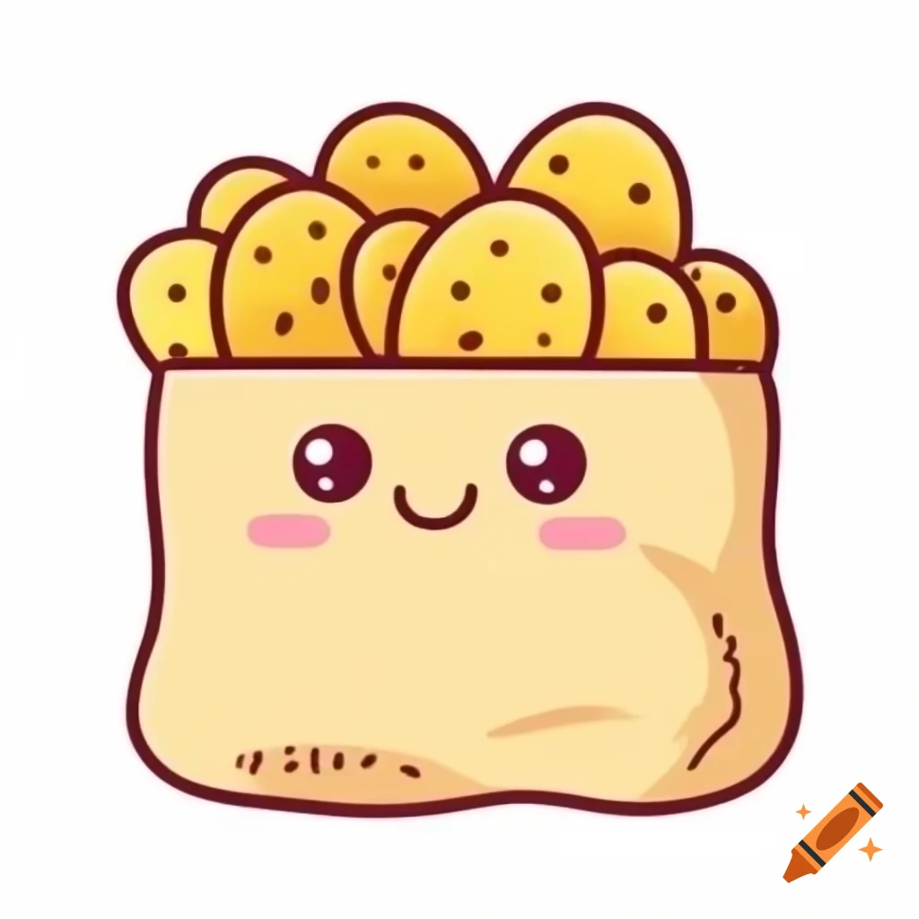 Kawaii style vector clip art of a happy potato chips bag on Craiyon