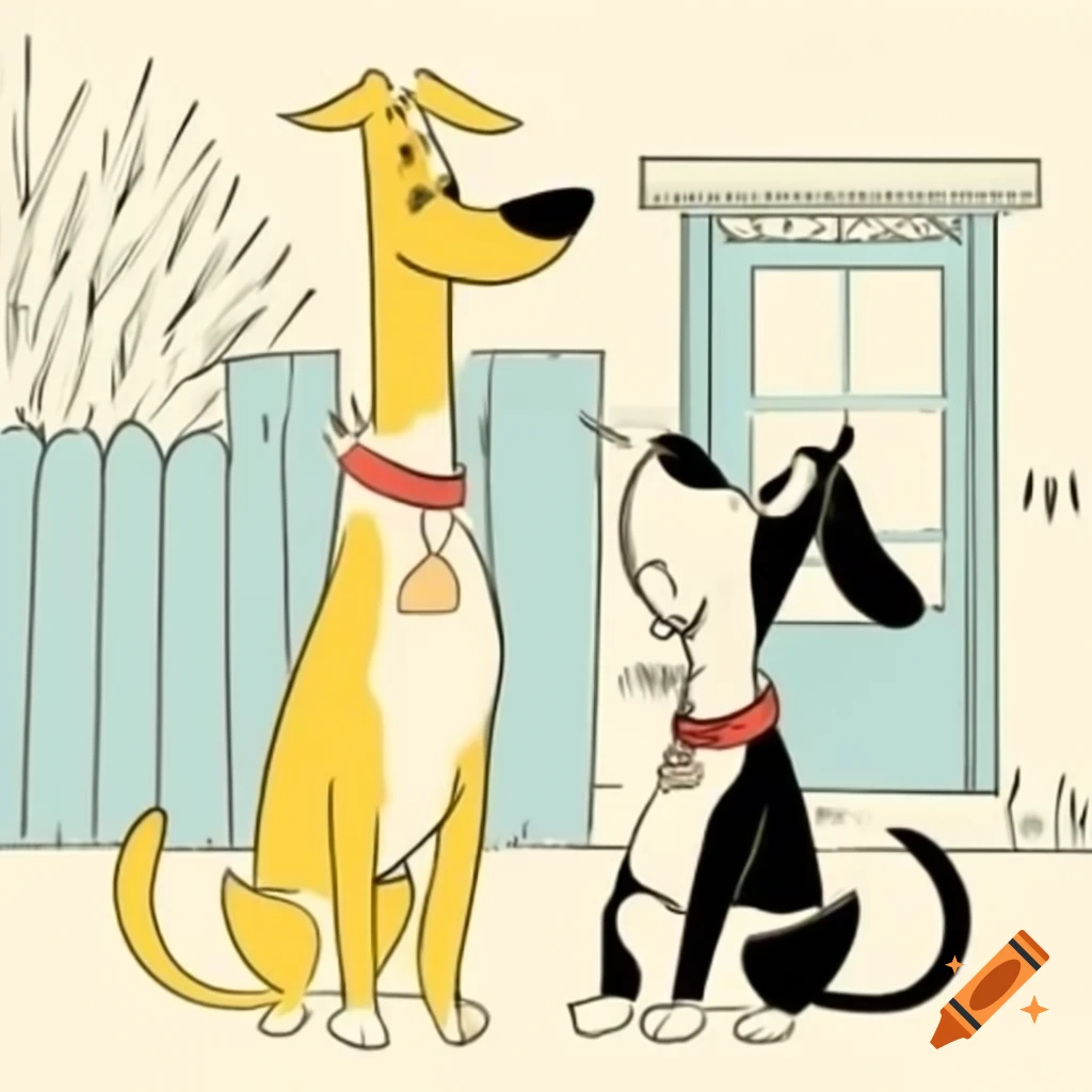 Black and yellow dogs playing in front of a house on Craiyon