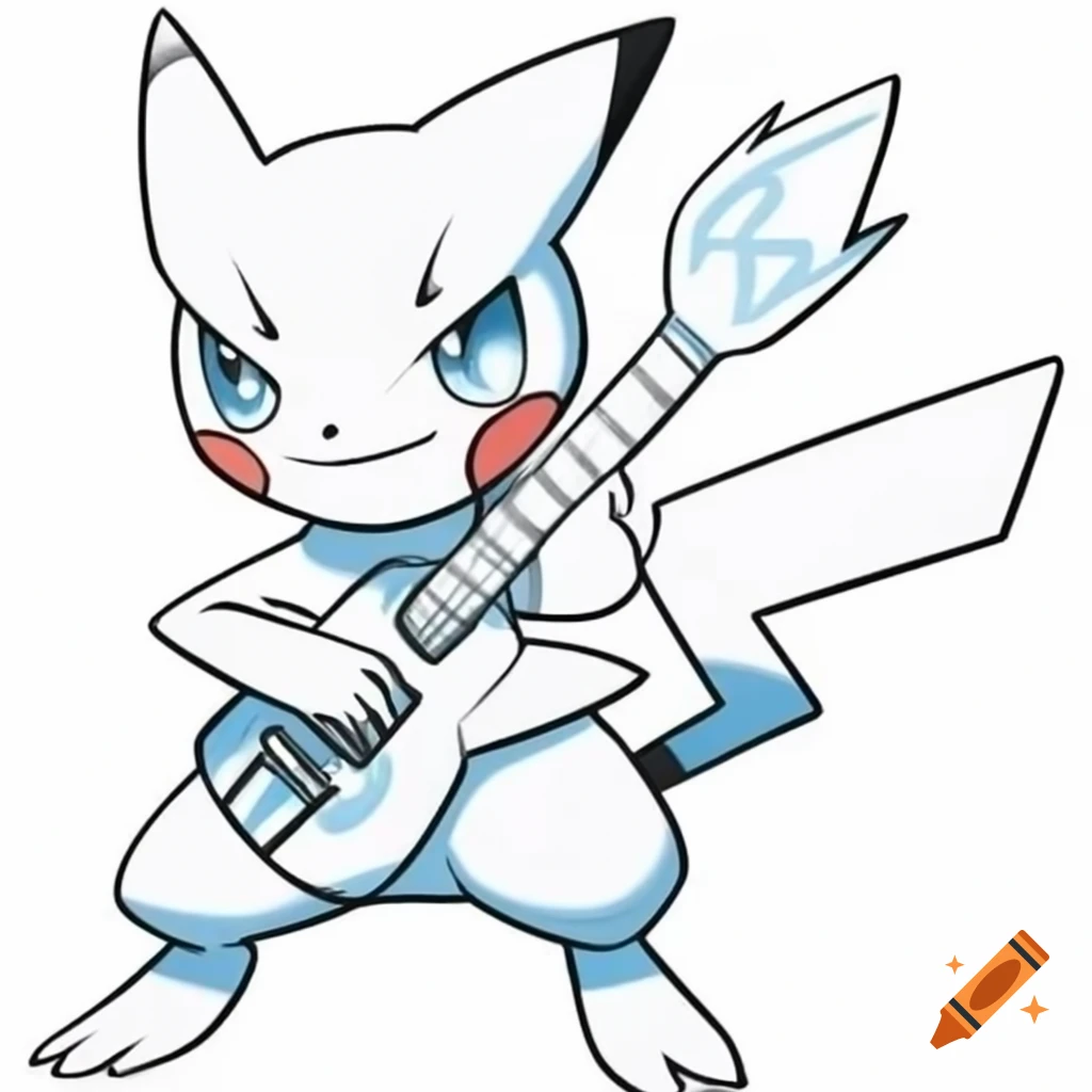 Pokemon character in heavy metal style playing guitar on Craiyon