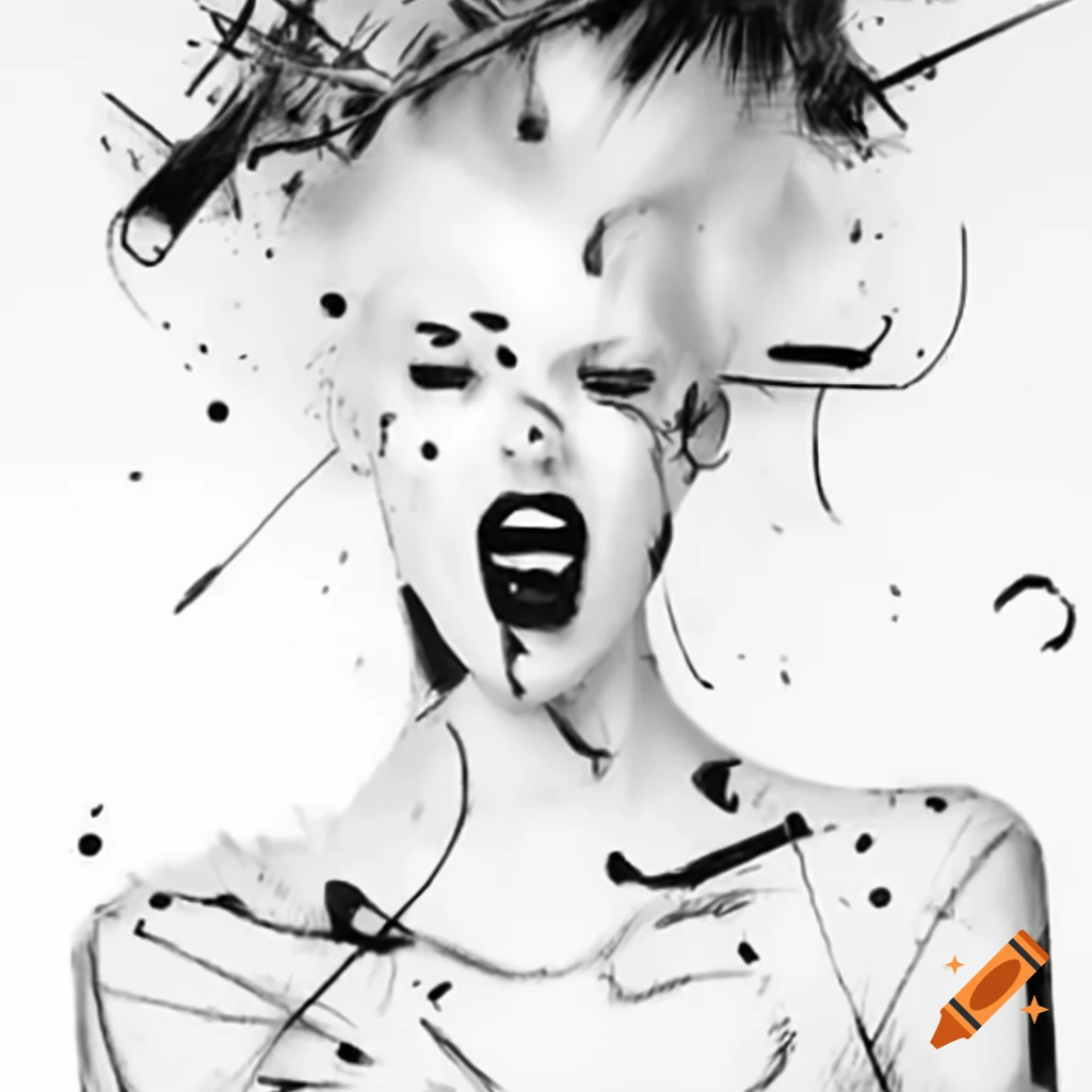 Scribble drawing of a full-body model in black ink, monochrome style on ...