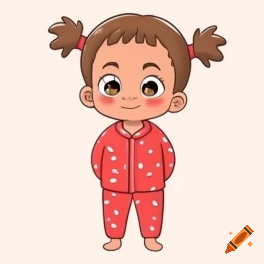 Freckled child in red pajamas, full body cartoon illustration on Craiyon