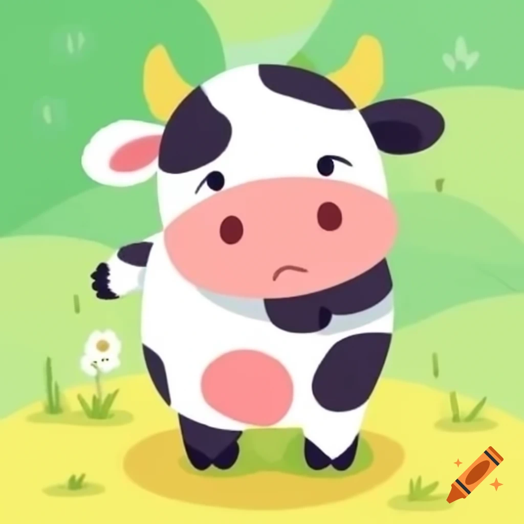 Sad cartoon drawing of a cow on Craiyon