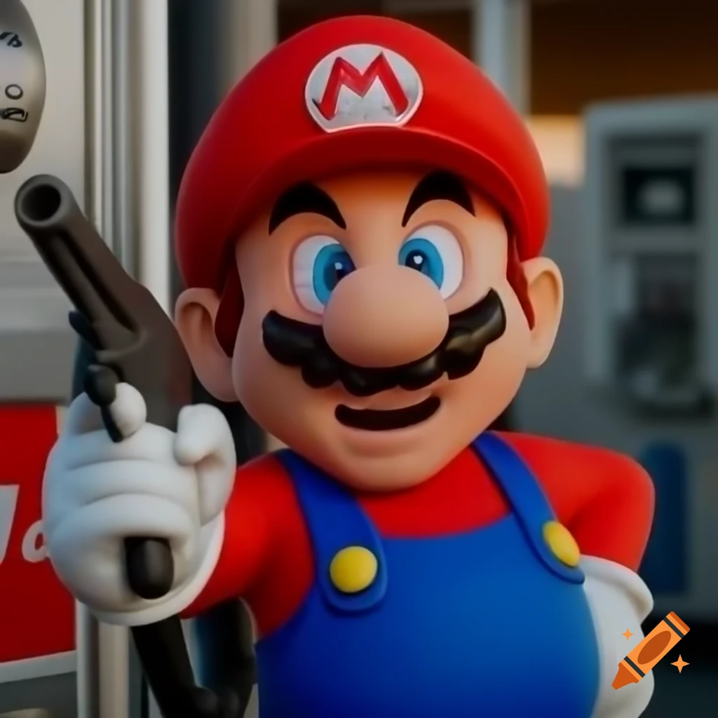 Mario character in a fictional scenario involving a gas station robbery ...