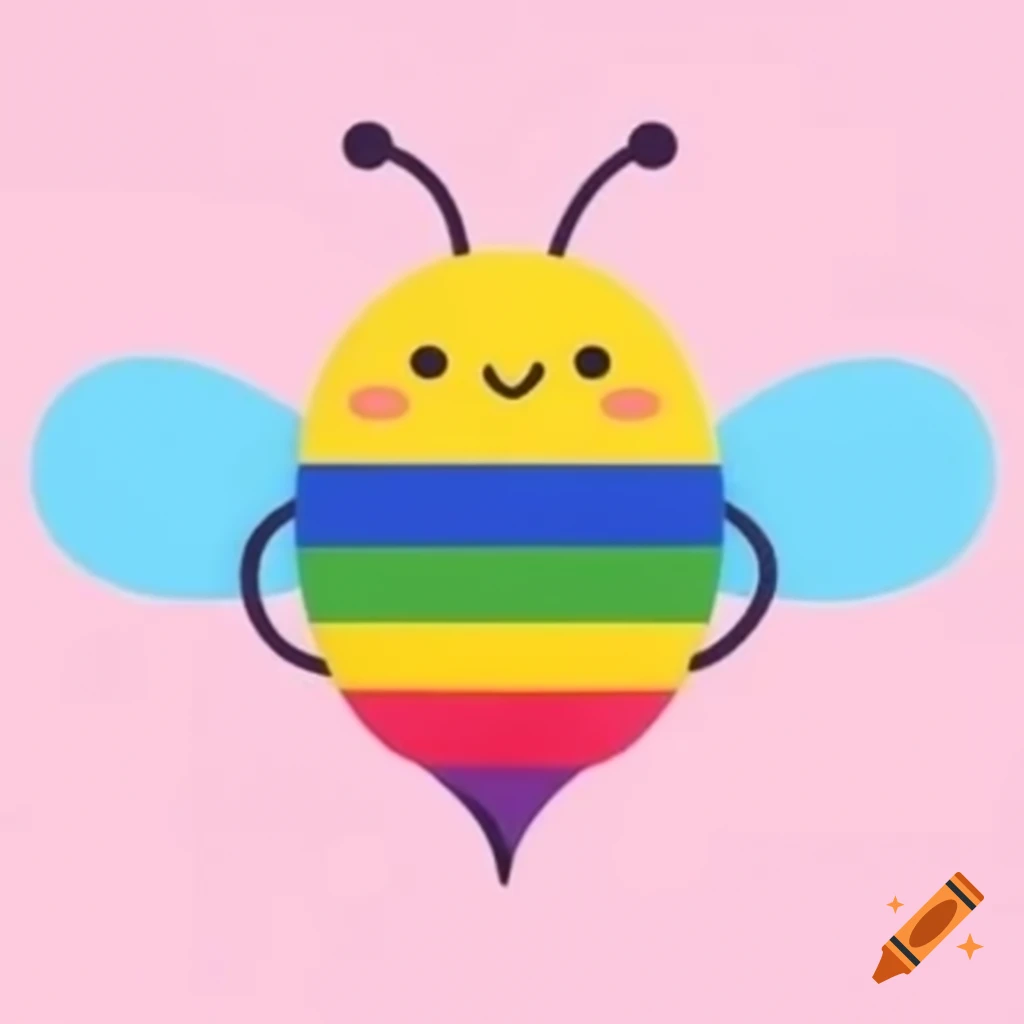 Minimalistic friendly bee mascot with rainbow stripes on Craiyon