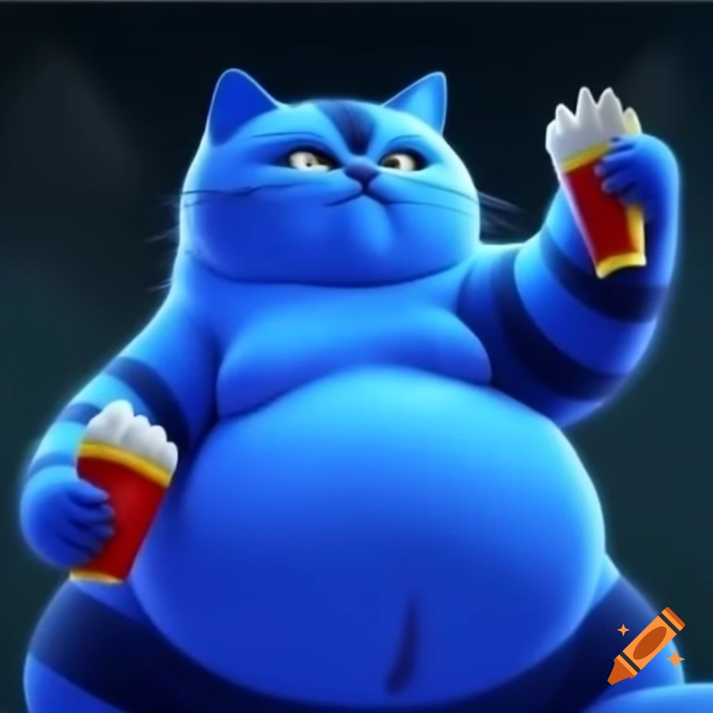 Fat blue cat inspired by mcdonald's colors on Craiyon