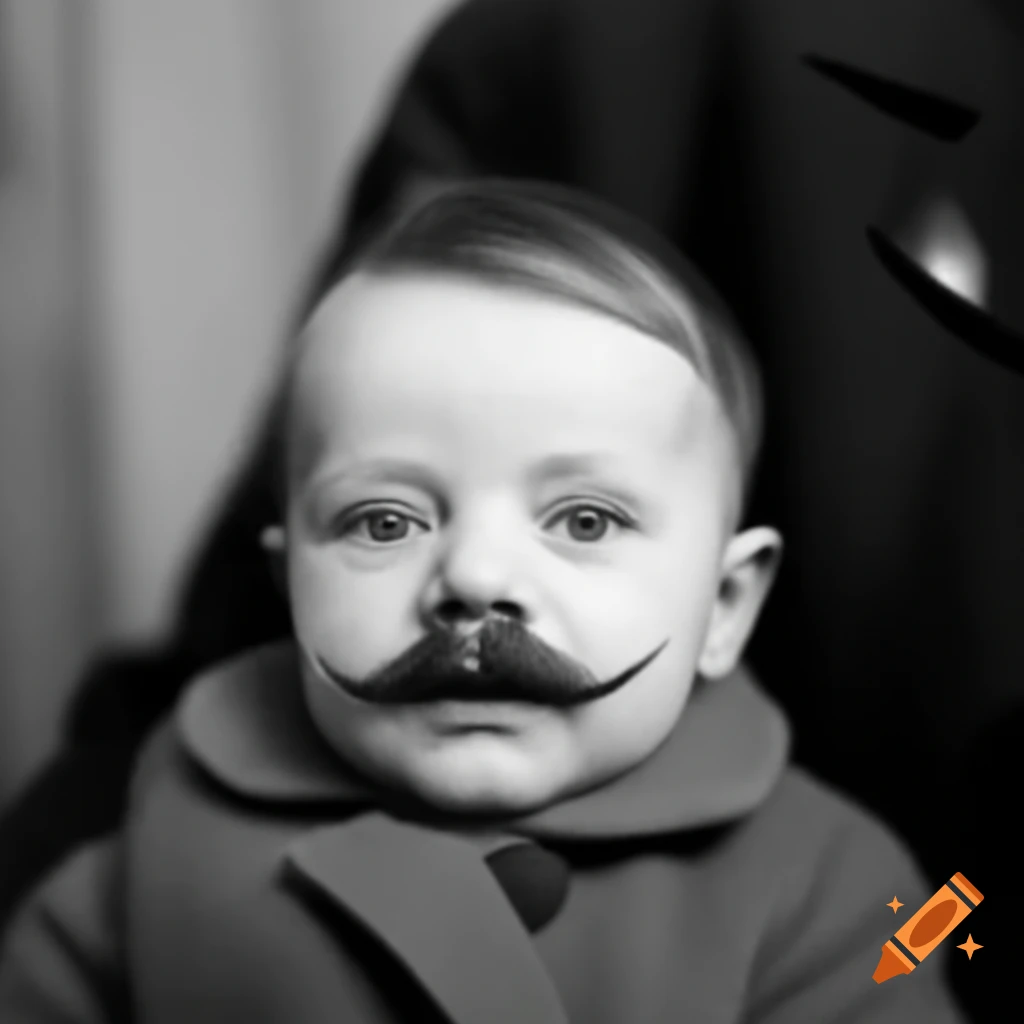 Baby with distinctive mustache resembling historical figure on Craiyon