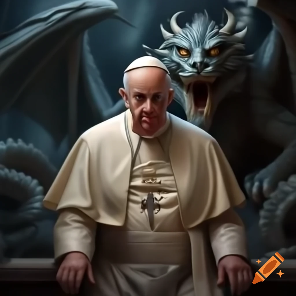 Pope Francis in the Vatican with a mythical dragon on Craiyon