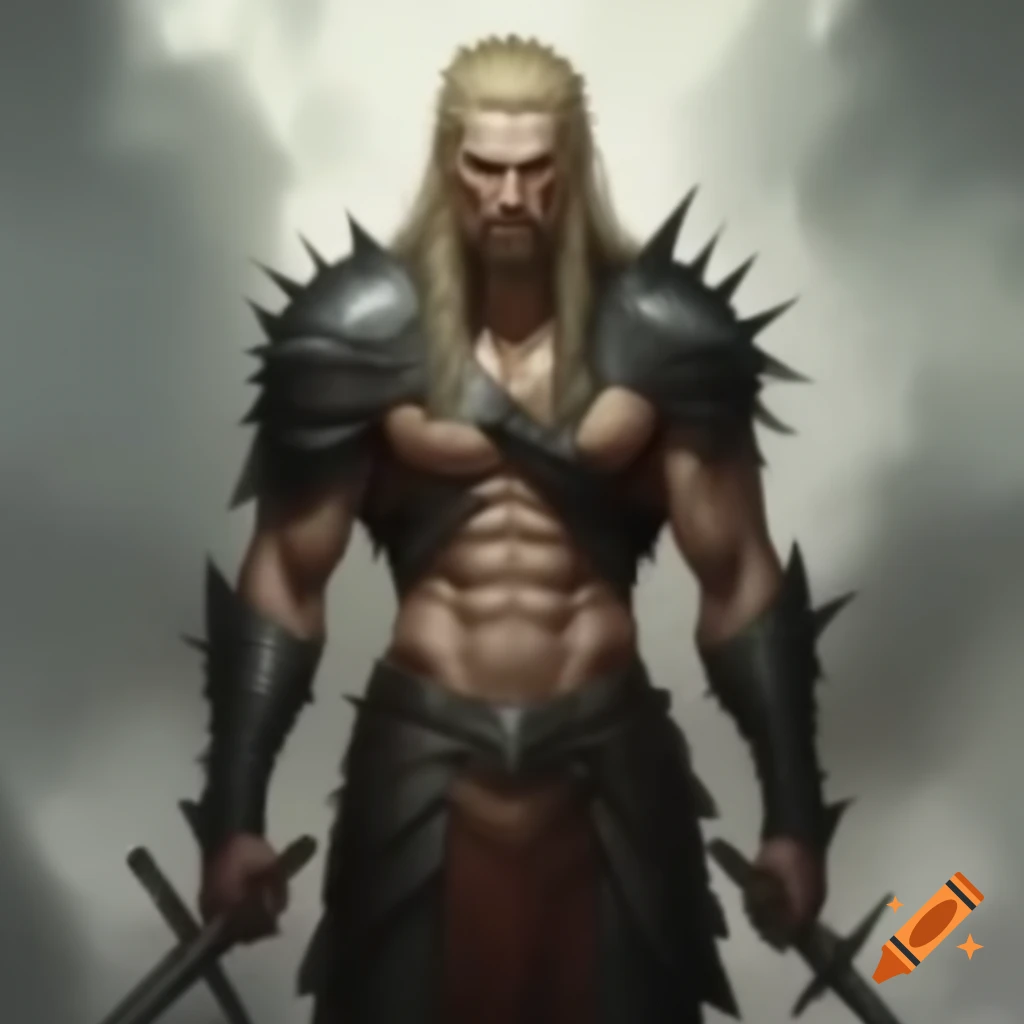 Muscular male in black plate armor with spikes wielding a two-handed ...