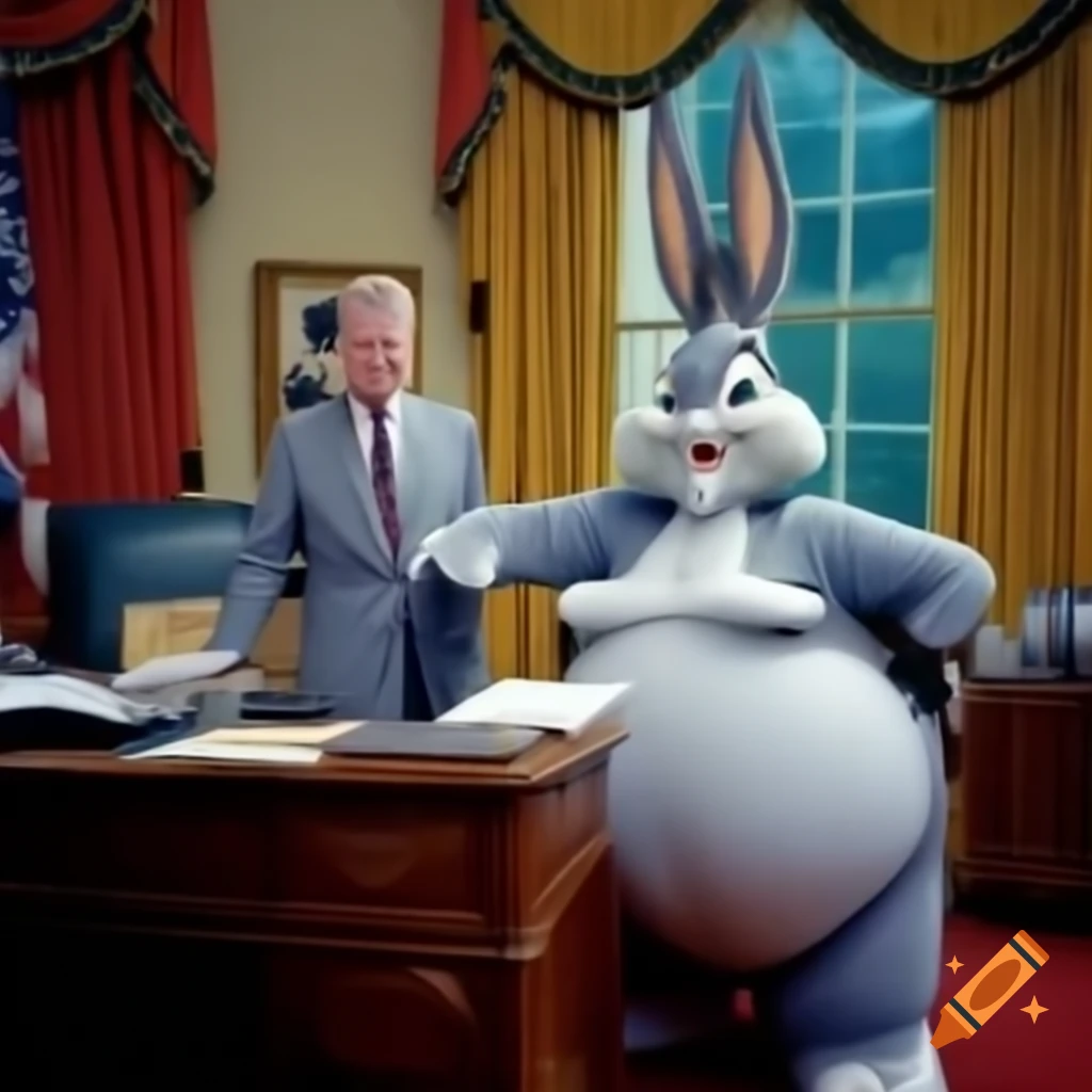 Caricature of Bill Clinton as Bugs Bunny in the Oval Office on Craiyon