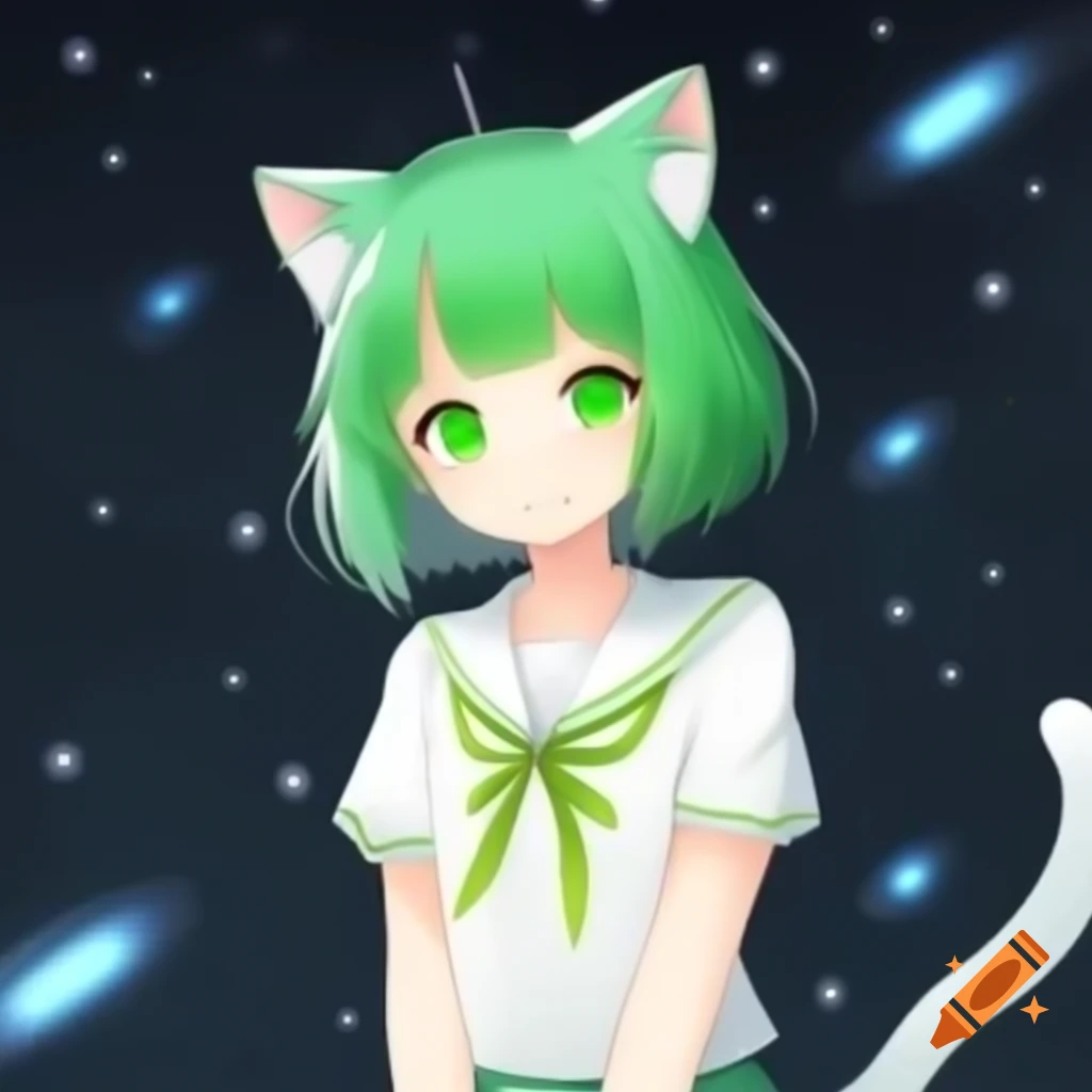 Anime cat girl with alien antenna and cat ears in space background on ...