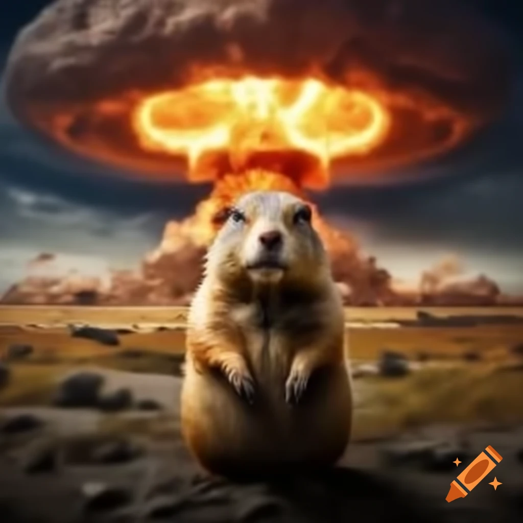 Prairie dog observing a nuclear explosion in the distance on Craiyon