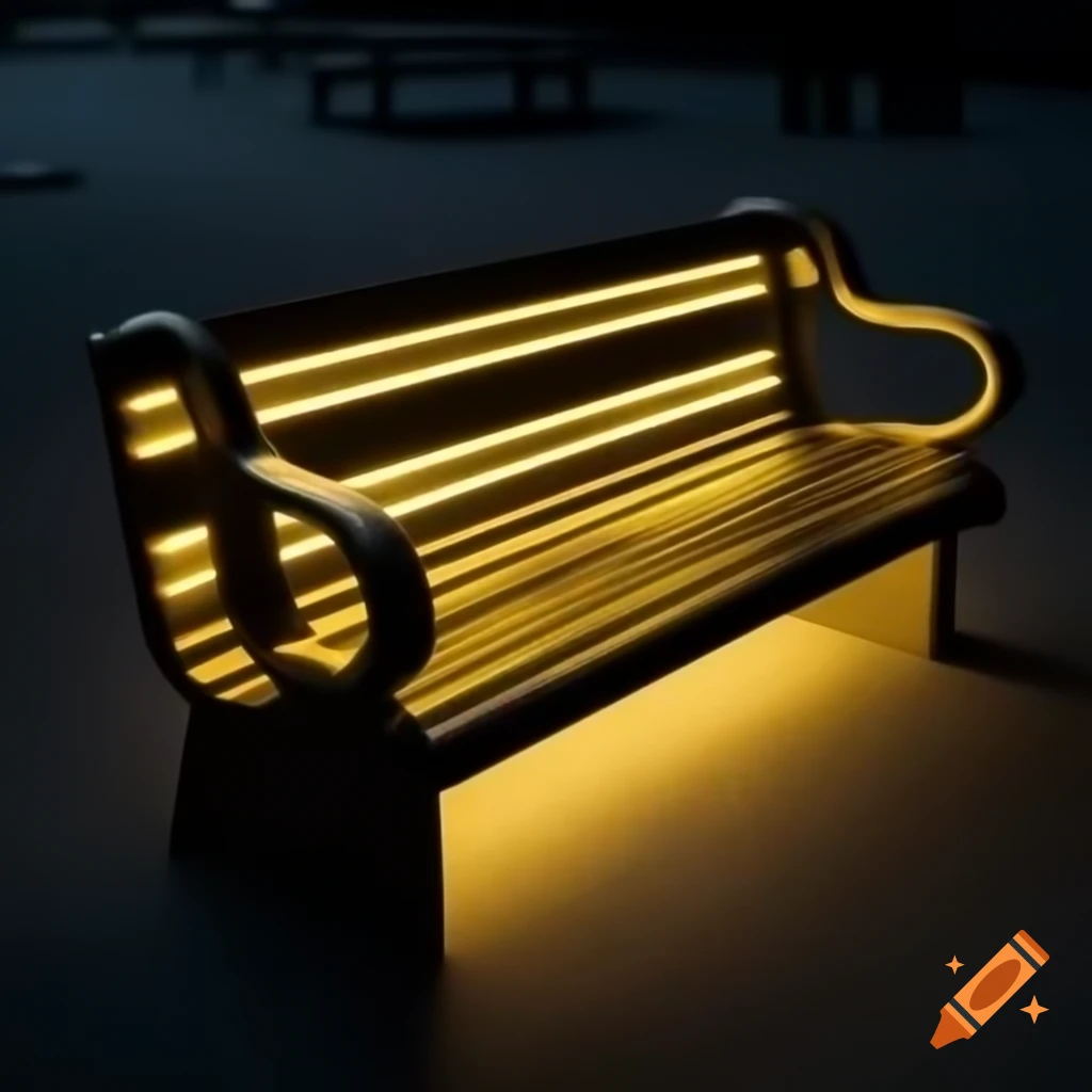 Glowing park bench in children's playground with golden light on Craiyon
