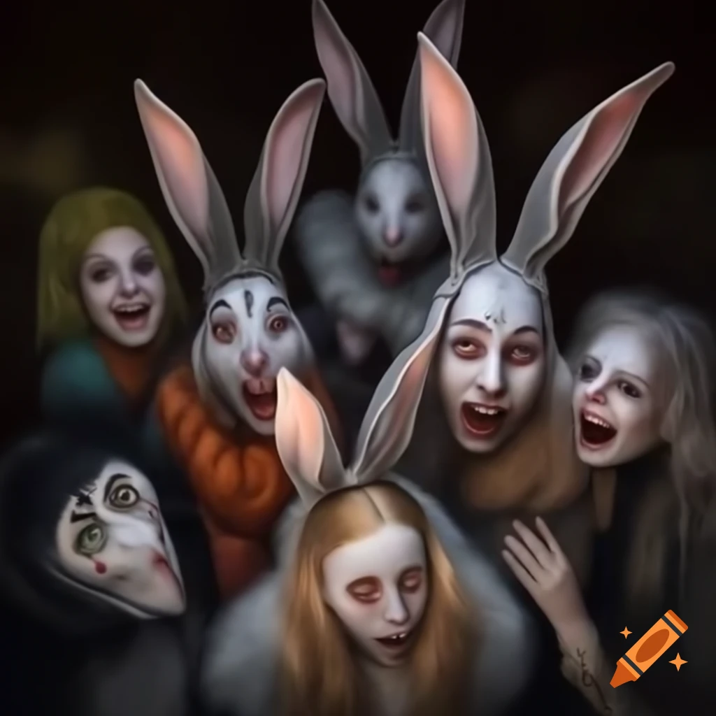 Group of trick-or-treating rabbits in halloween costumes on Craiyon
