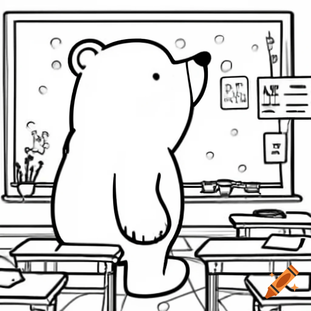 Bear in classroom coloring page on Craiyon