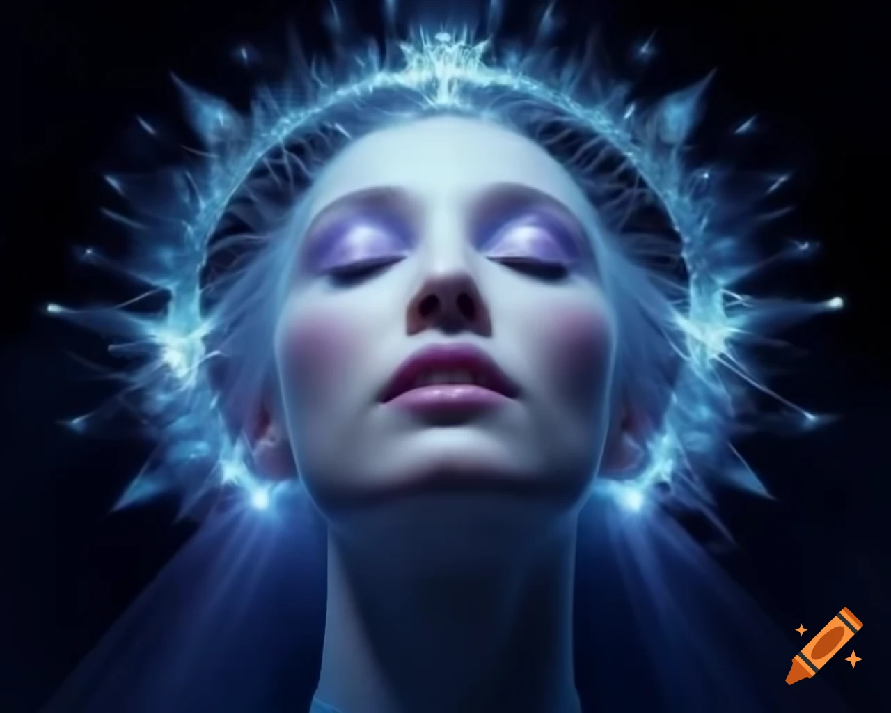 Lady palutena in celestial form surrounded by shimmering crystalline light on Craiyon