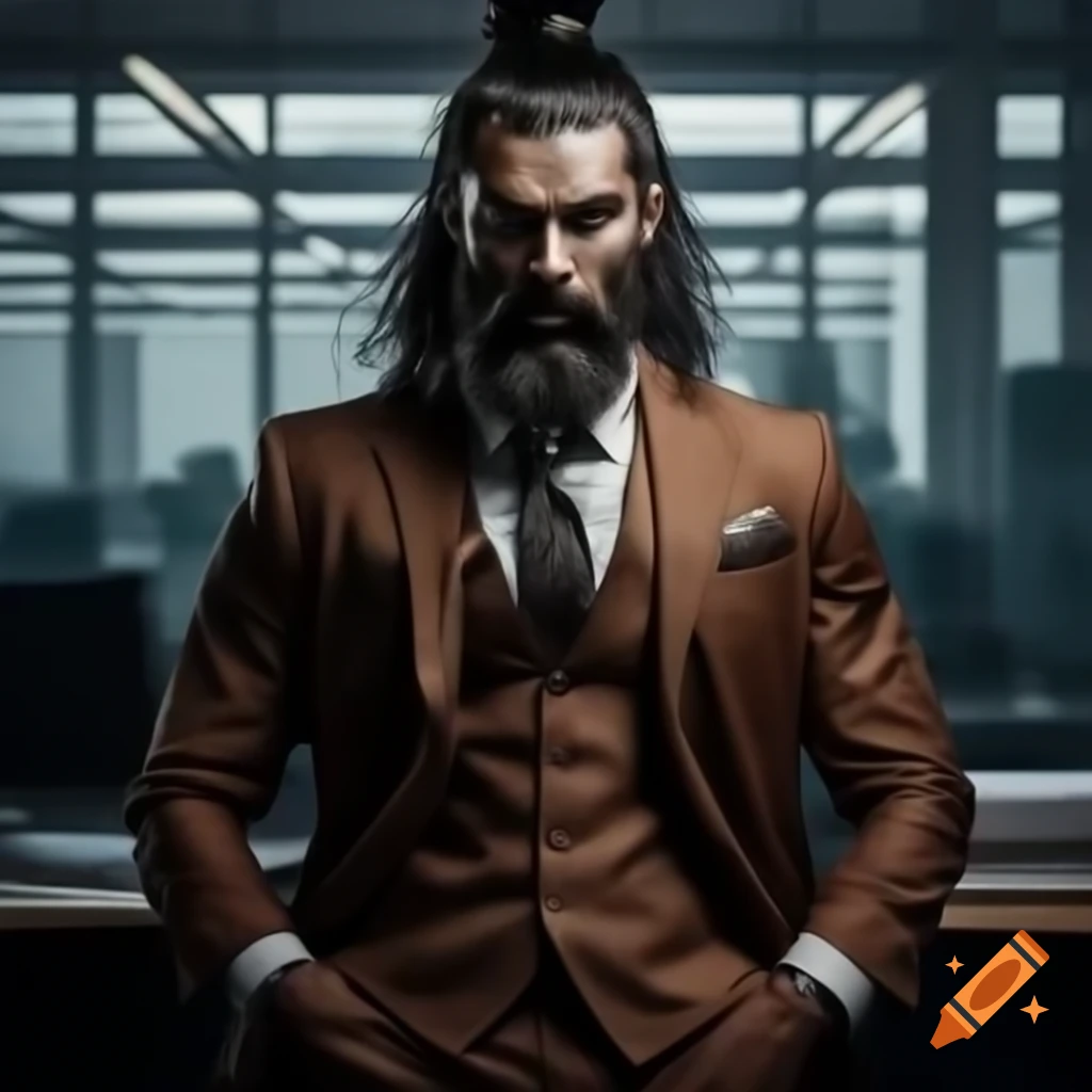 Photorealistic portrait of fit brown-skinned male model in office suit ...