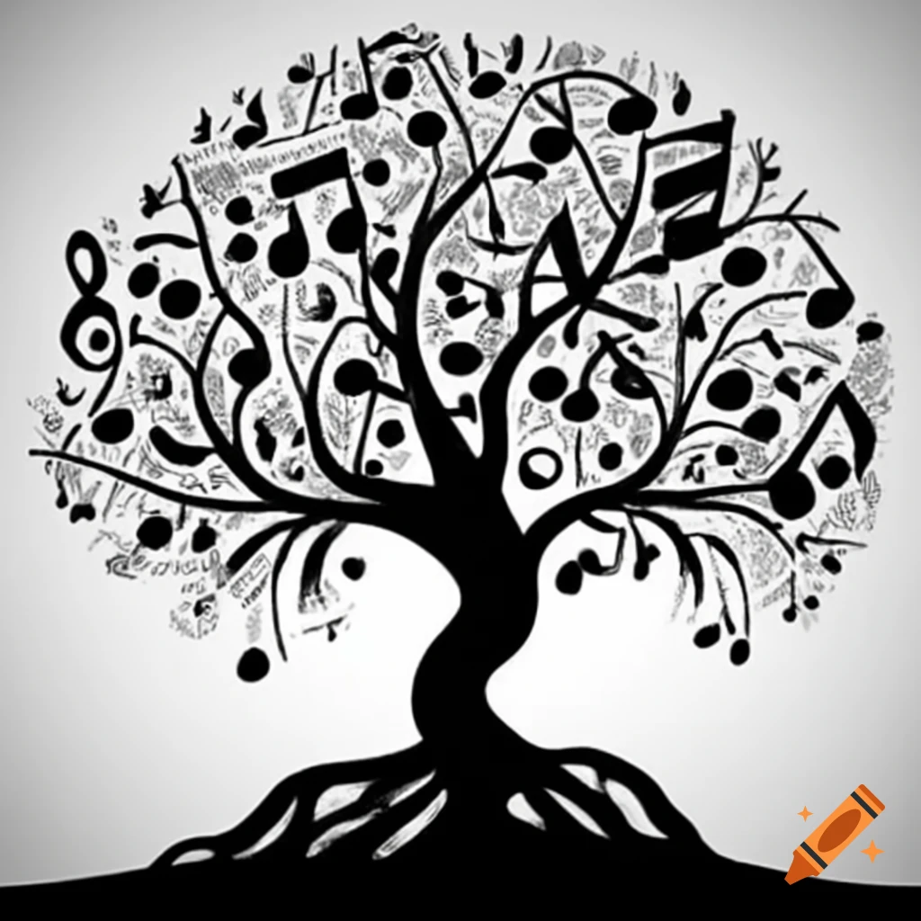 Silhouette of a tree with branches made of musical notes and infinity ...