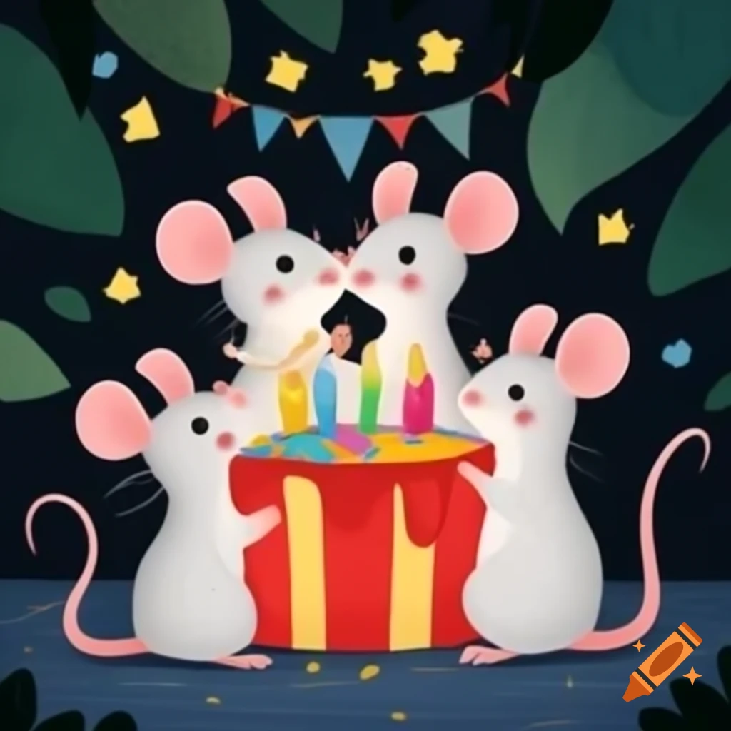 Lab mice celebrating a birthday on Craiyon