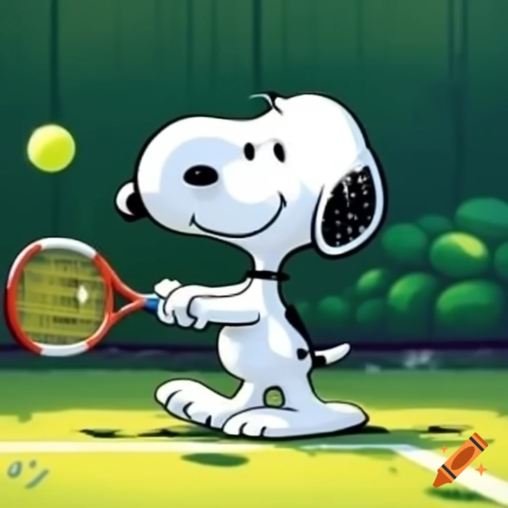 Snoopy playing tennis on a court on Craiyon