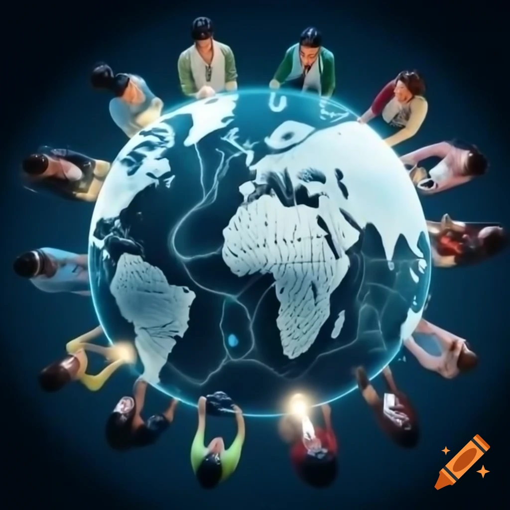 Concept of globalisation with sharing information and resources on Craiyon