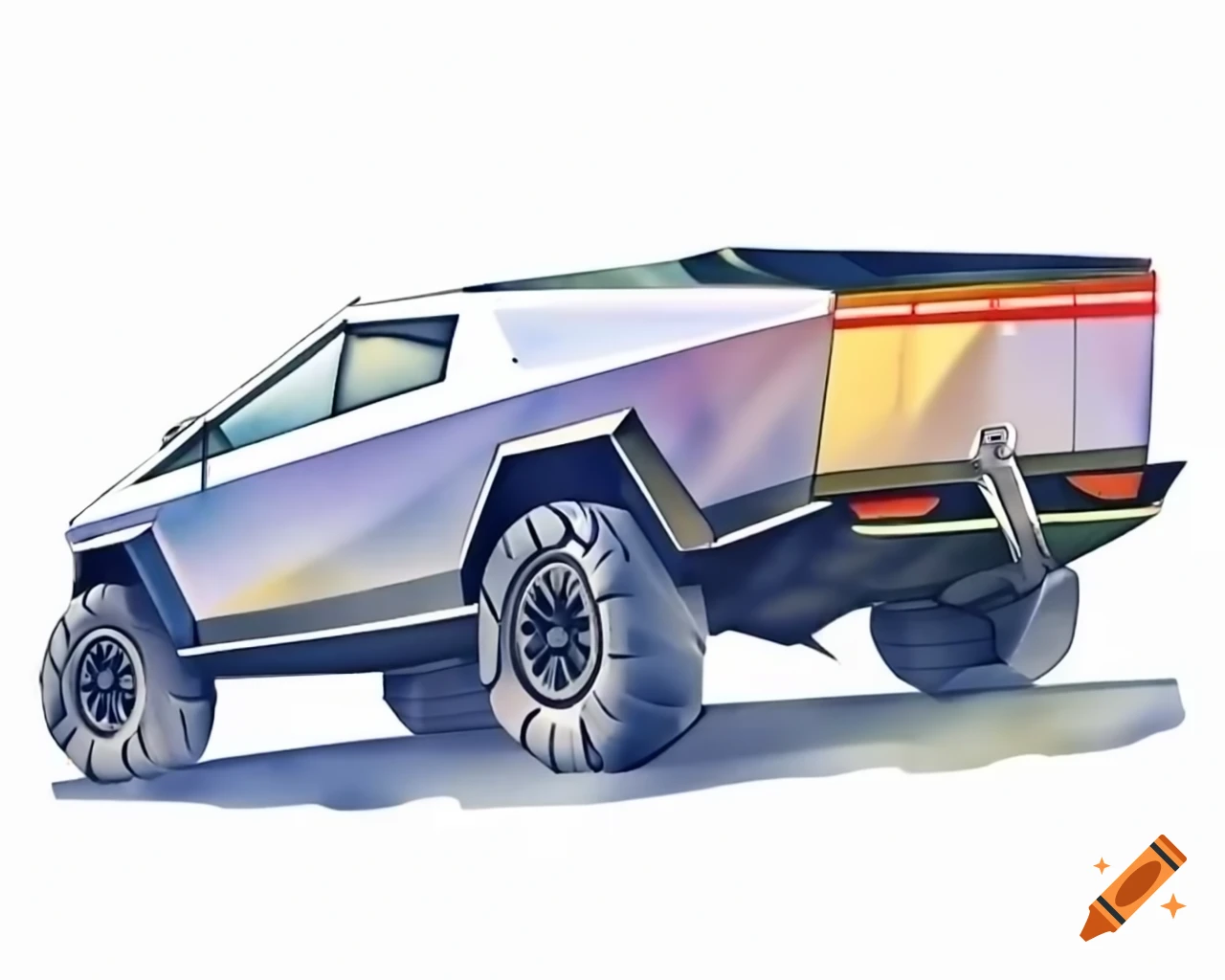 Angular rear view of Cybertruck in HD on Craiyon