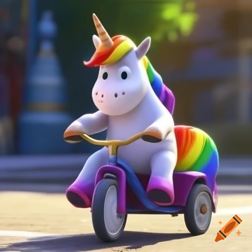 LGBT unicorn riding tricycle in Disney Pixar style on Craiyon