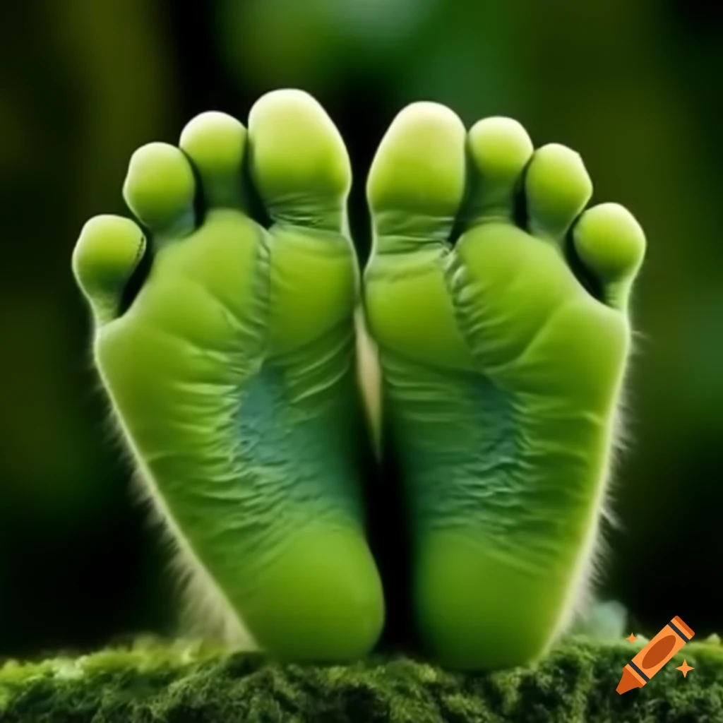 Close up of detailed big green feet of a Creeper character on Craiyon